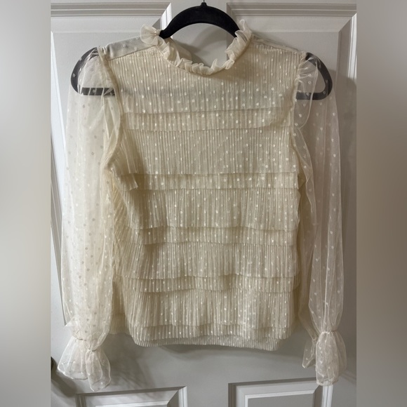 Tops | Nwt Express Ruffle Wrist Sheer Sleeve Blouse | Poshmark